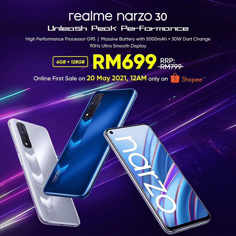 realme narzo 30 with 90Hz screen, Helio G95, and 5,000mAh battery now official