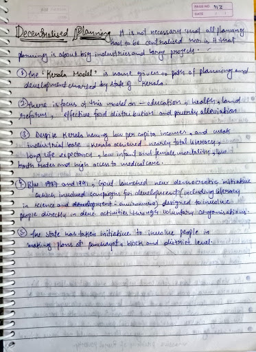 Handwritten notes of Politics in Planned Development - Political ...