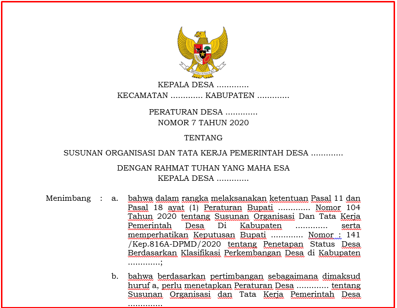 Download Perdes SOTK Pemerintah Desa Tahun 2021 - Juragan Desa