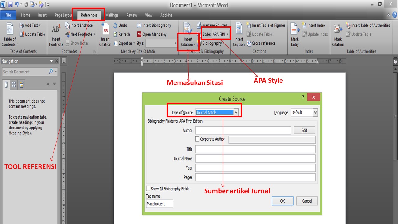CARA OPERASI TOOL REFERENCES UNTUK TUGAS MAKALAH