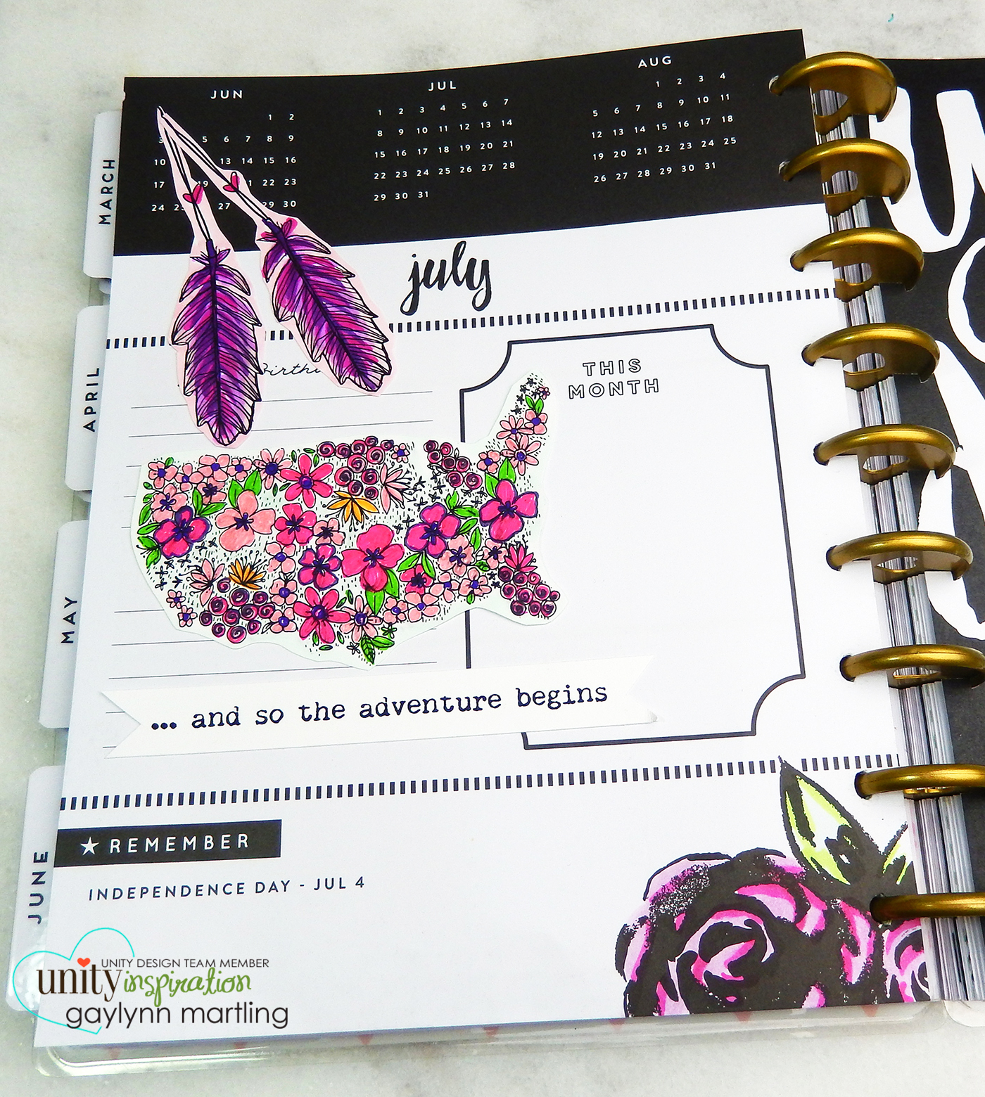 Neat Nook Creations: Planner art ~ USA map with flowers and feathers.