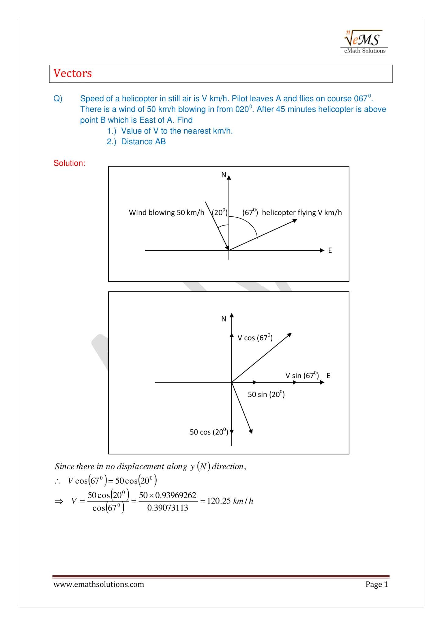 Question on Vectors: Bearings / Displacement