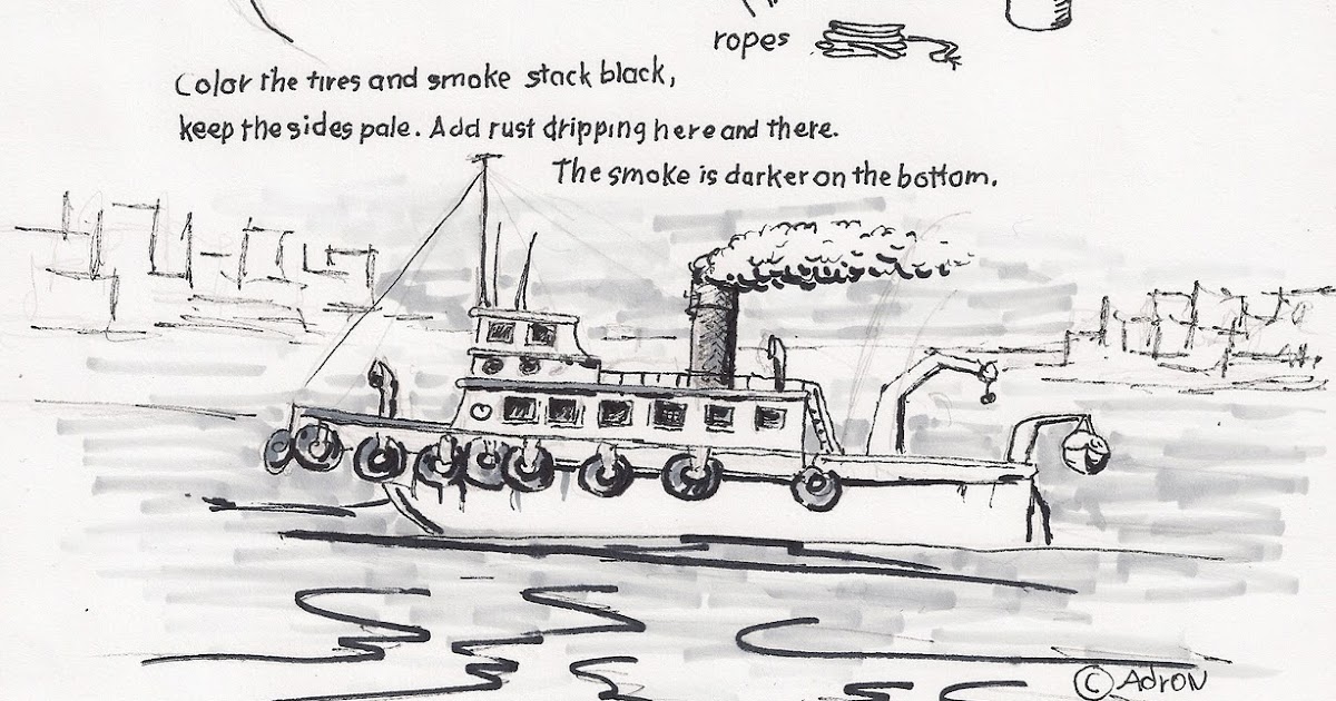 How to Draw Worksheets for The Young Artist: How to Draw a Tugboat