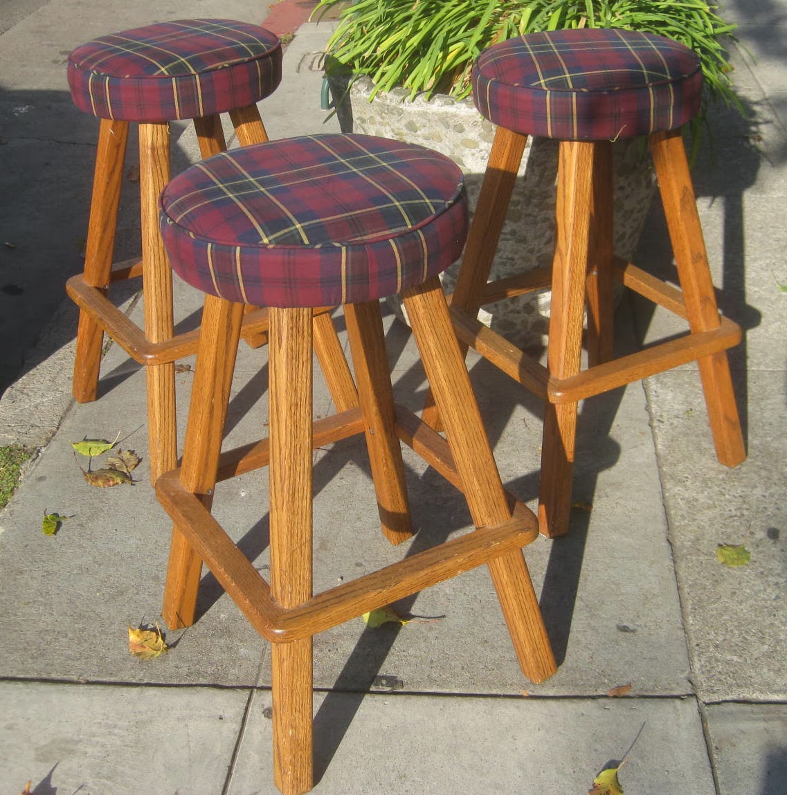 UHURU FURNITURE & COLLECTIBLES: SOLD - Three Plaid Stools - $50