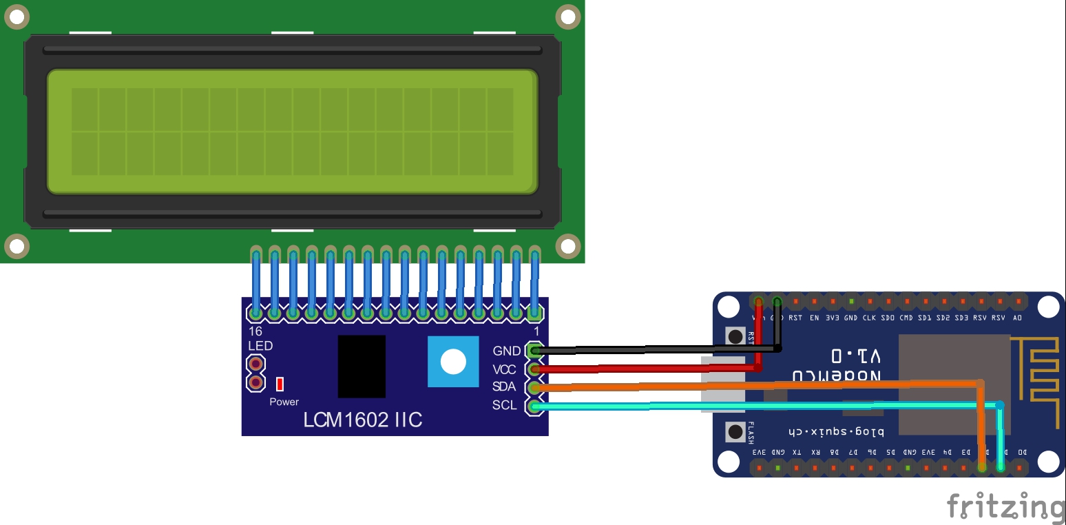 Gambar 05 . Rangkaian LCD I2C dengan NodeMCU