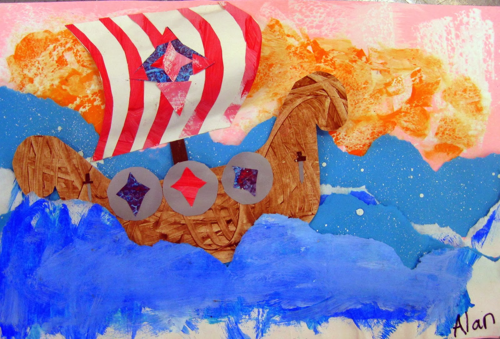 Cassie Stephens: In the Art Room: Viking Ship Collages
