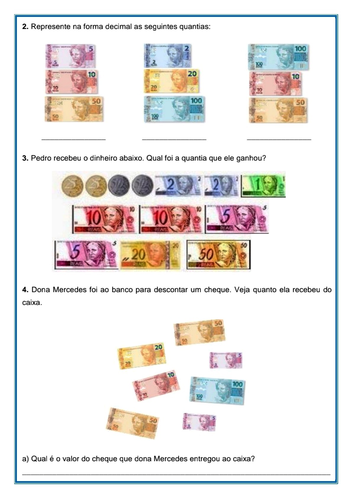 👍matemática Sistema Monetário Atividade De Matemática Sobre O Sistema
