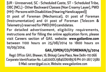 One India Today: GAIL Limited Recruitment 2014 www.gailonline.com 09 ...