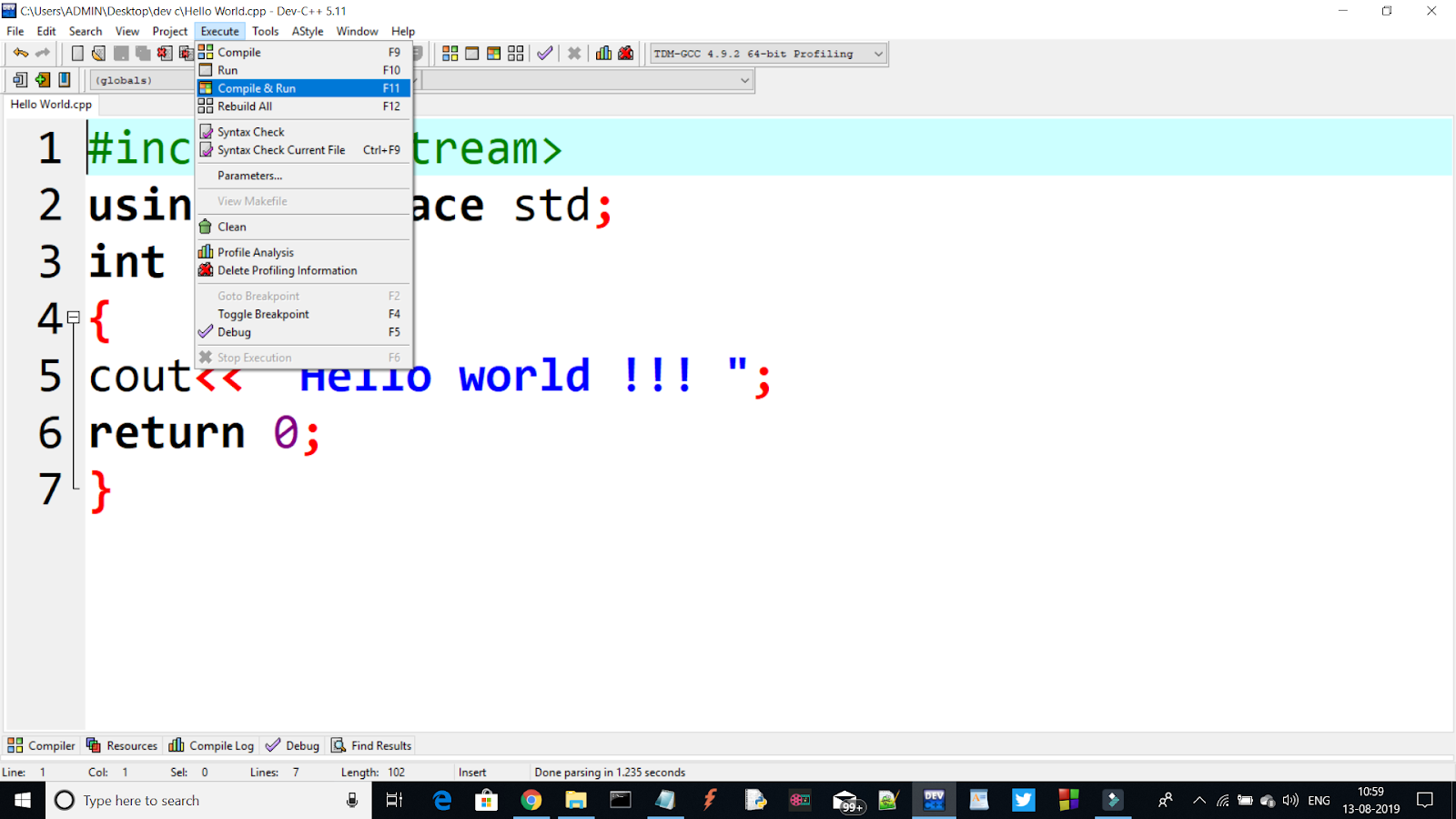 C Program To Print Hello World