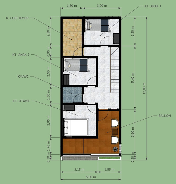 Desain Rumah 2 Lantai dilahan 5x12 m - Sketchupers
