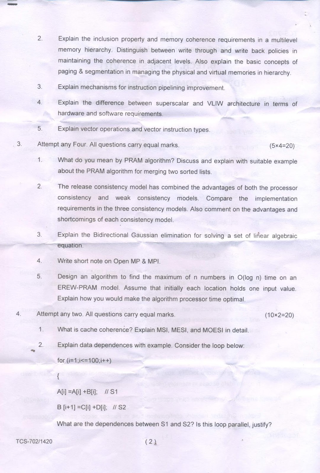 ADVANCE COMPUTER ARCHITECTURE UTU QUESTION PAPER
