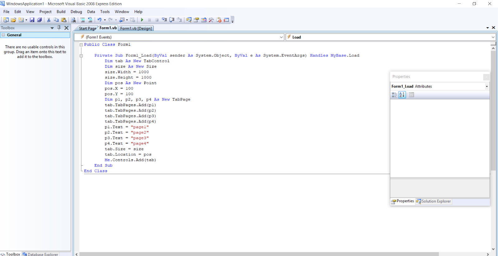 Can I create tab control in vb.net without using toolbox control?