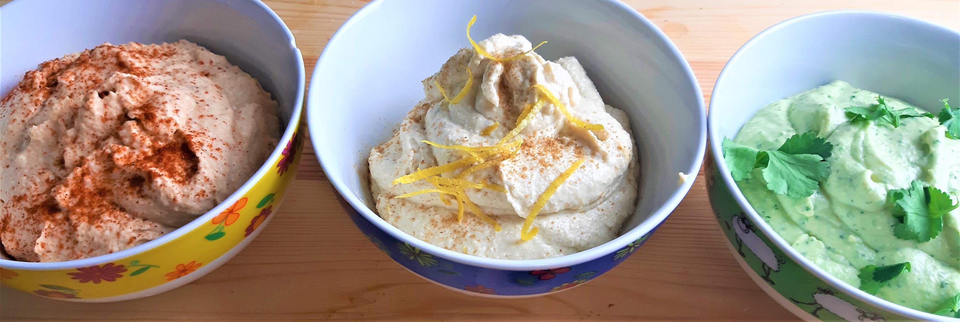 TRIO DE HUMMUS (Tomate seco, Limão & Cominhos e Coentros)