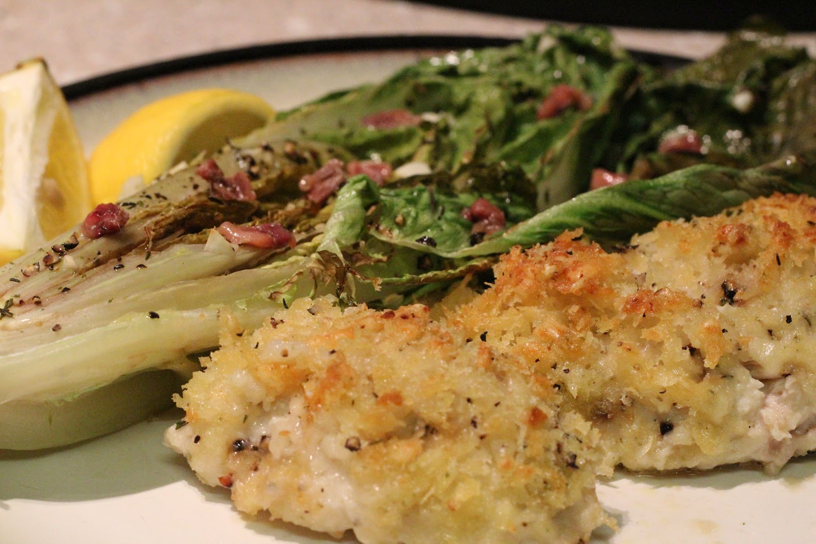 Seasoned with Love: Parmesan Chicken with Caesar Roasted Romaine