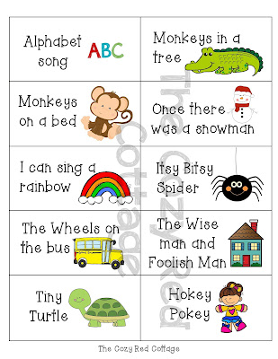The Cozy Red Cottage: 30 Preschool Song Cards (free printables!)