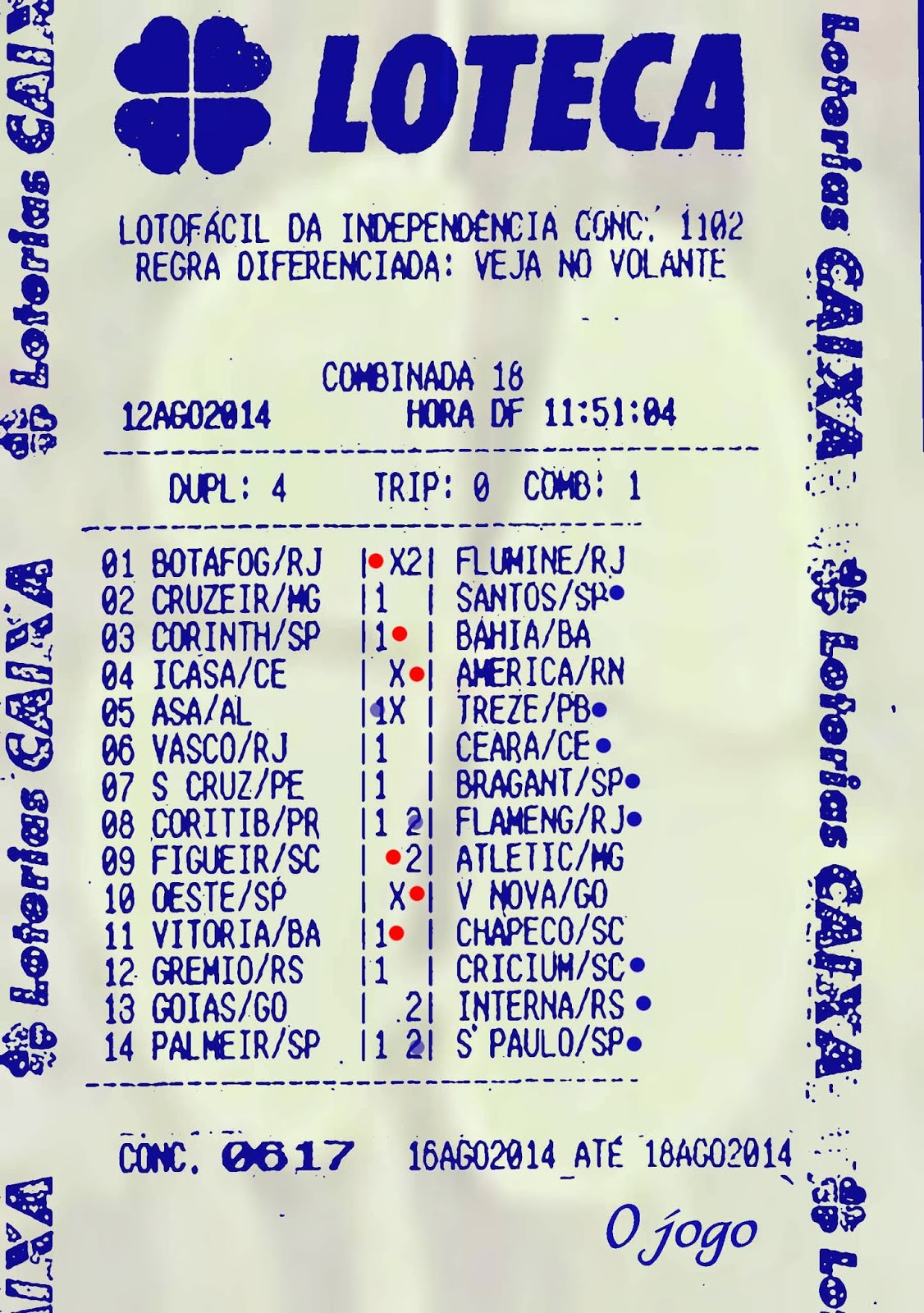 Loteca e outros: Loteca 617, O que vale... 8 acertos