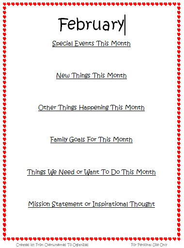 February Family Goals Printable | From Overwhelmed to Organized ...