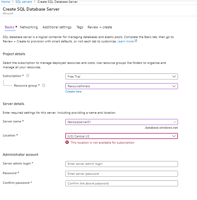 This Location Is Not Available For Subscription When I Try To Create A Azure Sql Db Biolnx
