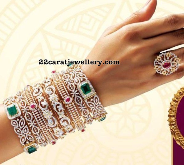 Set of Designer Diamond Bangles - Jewellery Designs