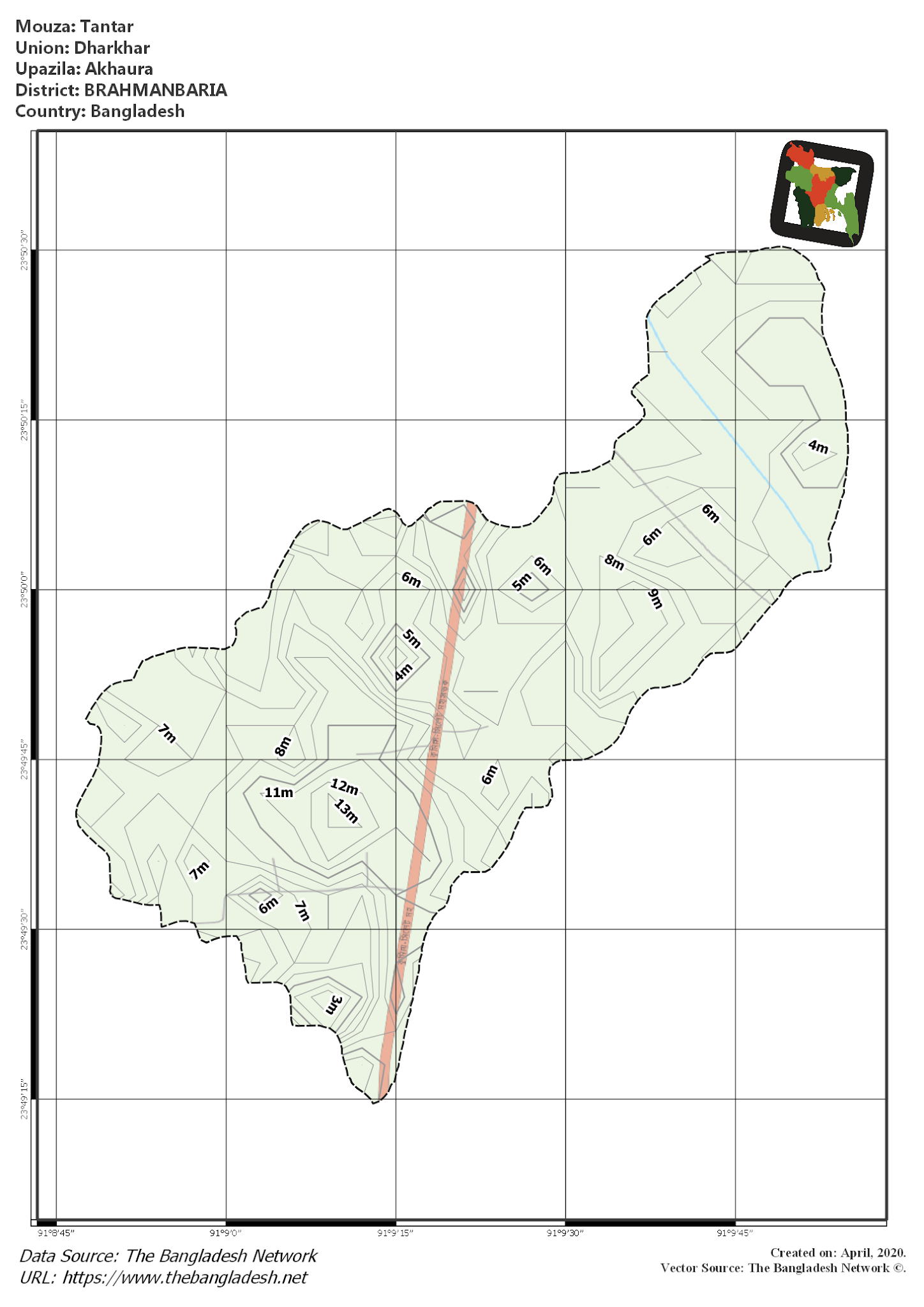 Map of Tantar Mouza, Akhaura, Brahmanbaria