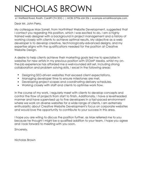 Sample Cover Letter Web Developer ~ Resume Letter