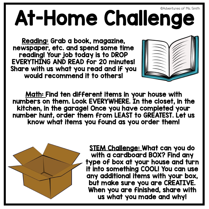 Adventures of Ms. Smith: Online Challenges for "at home" Learning!