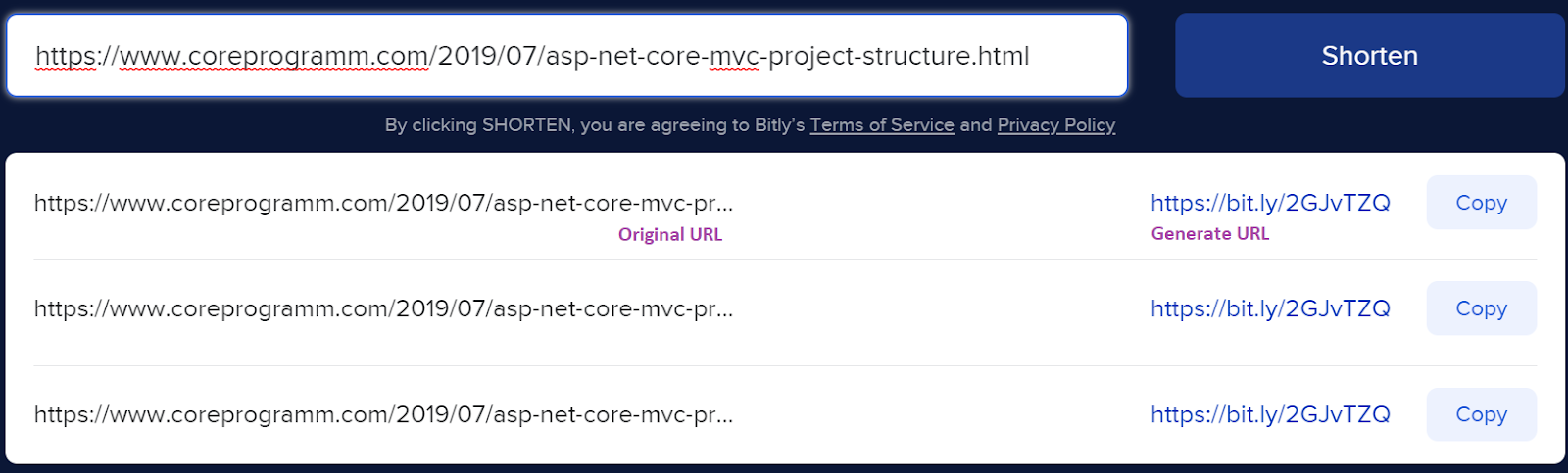 URL shortening - CoreProgram