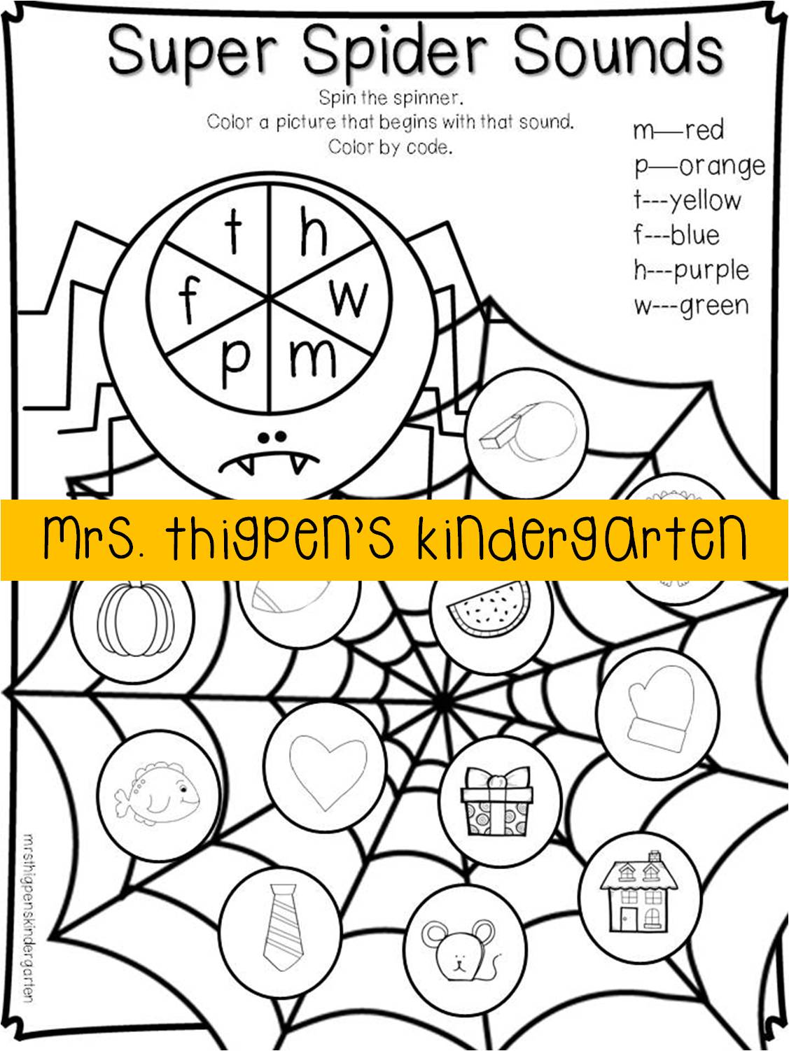 Mrs. Thigpen's Kindergarten: Super Spider Sounds Freebie