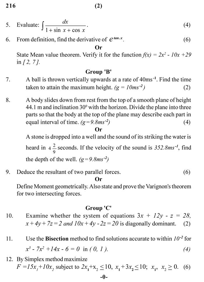 NEB Grade 12 Mathematics Model Questions