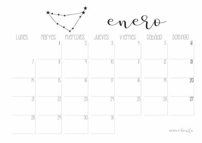 Imprimible: Calendario enero 2019 | Manualidades