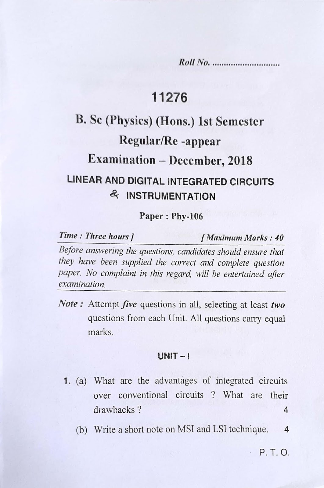 shiksha: B.Sc Hons Physics 1st Sem. Exam Paper