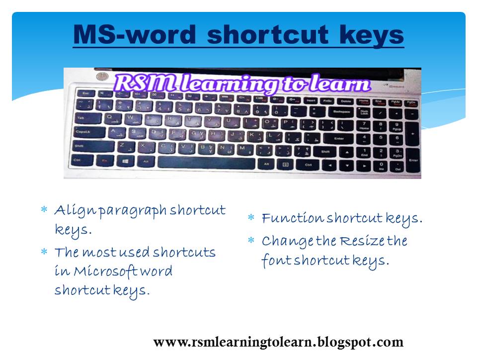MS-Word Shortcut Keys [ Part-1] - RSM learning to learn