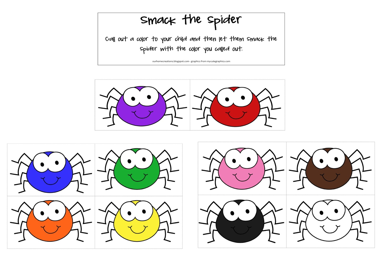 ourhomecreations: Smack the spider color recognition