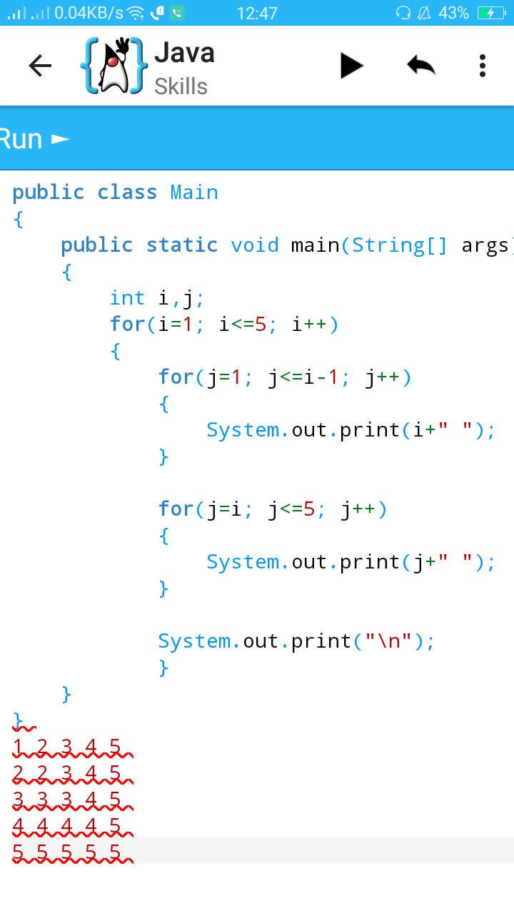 Icse Isc Java Programs Pattern Program 1
