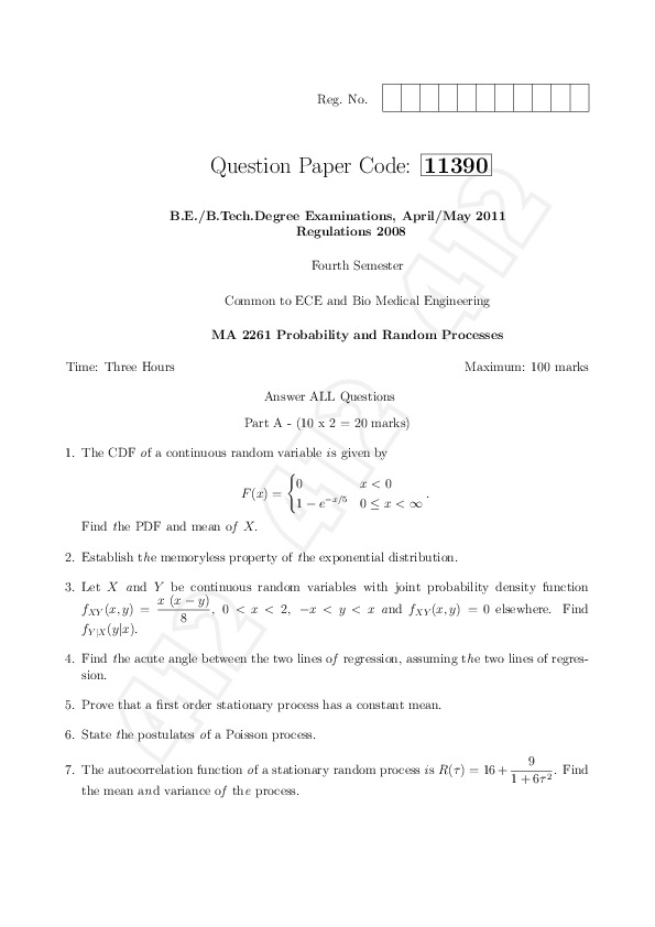 questionbank2u: MA2261-Probability and Random Process B.E. Anna ...