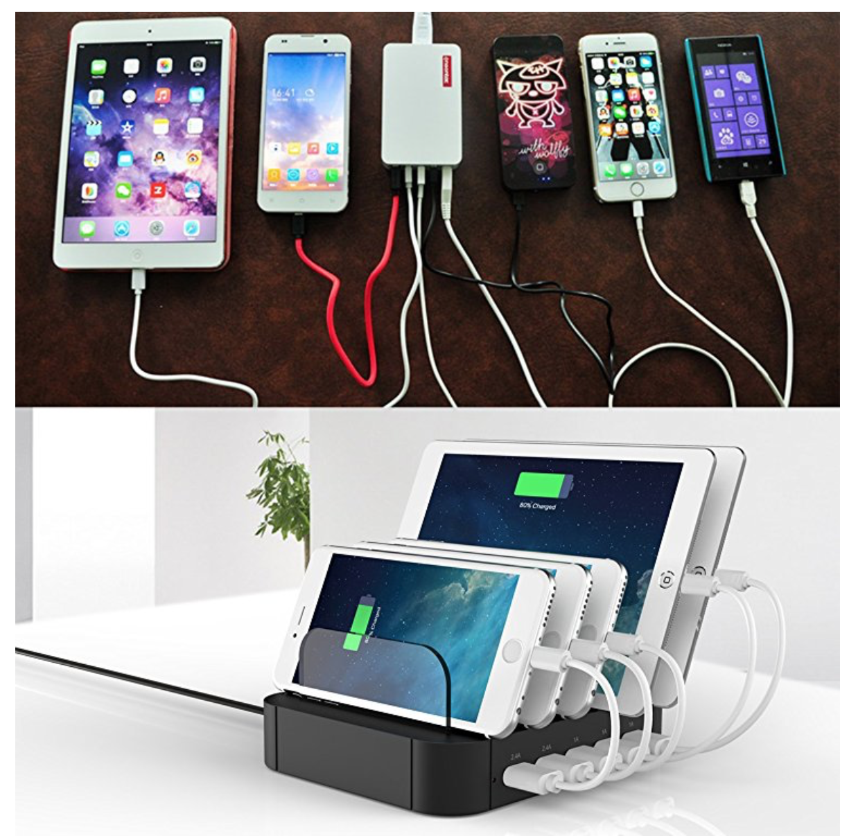 FlePow 5-Port Detachable Universal USB Charging Station Dock $19.99 ...