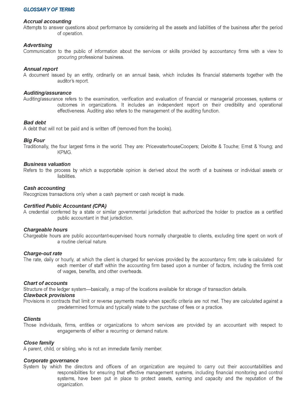 GLOSSARY and DEFINITION