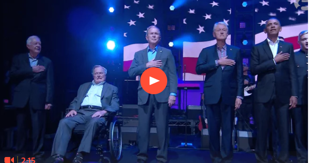 All five living former US presidents make rare appearance together All five living former US presidents make rare appearance together