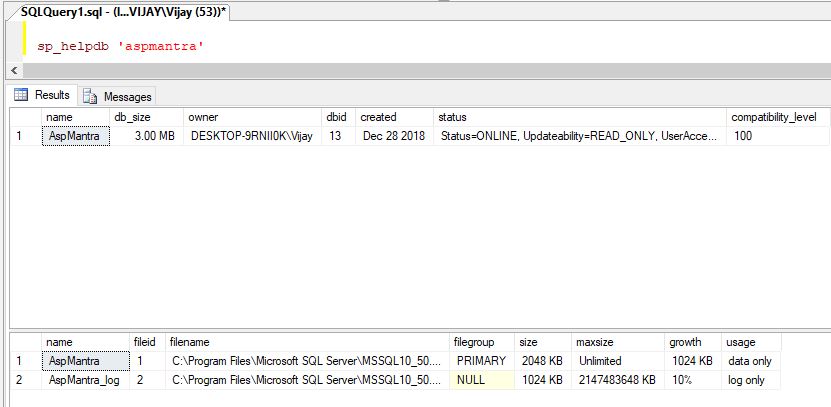 Sql Server Check Size Of Database Aspmantra Aspnetmvcangularjsjqueryjavascriptsql