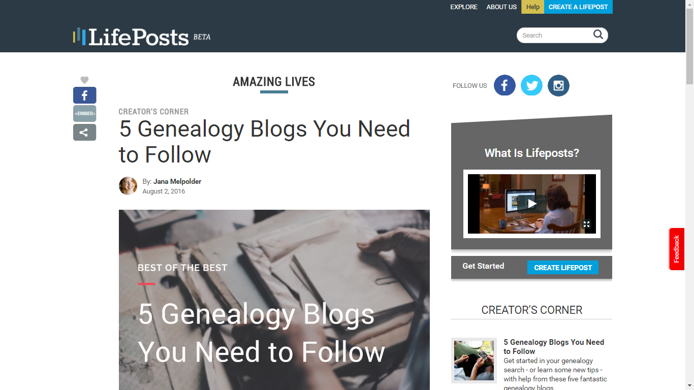 Genea-Musings: LifePosts Offers Opportunity to Tell Stories About Our Lives