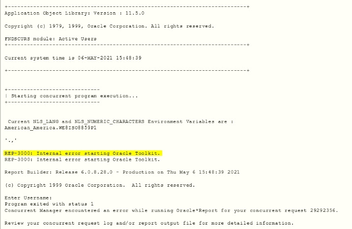 Davis Apps Dba Rep 3000 Internal Error Starting Oracle Toolkit