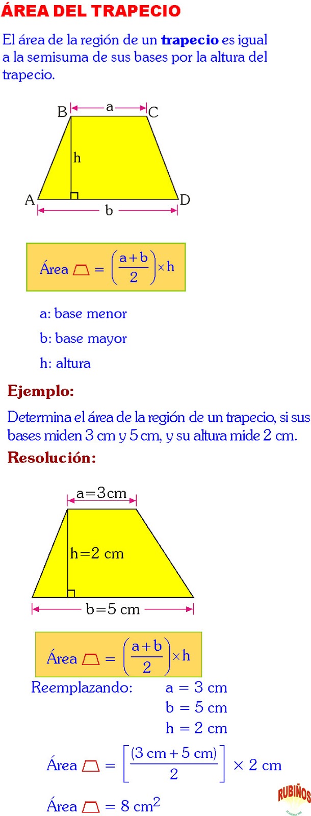 AREA DE UN TRAPECIO FORMULA EJEMPLOS Y EJERCICIOS RESUELTOS