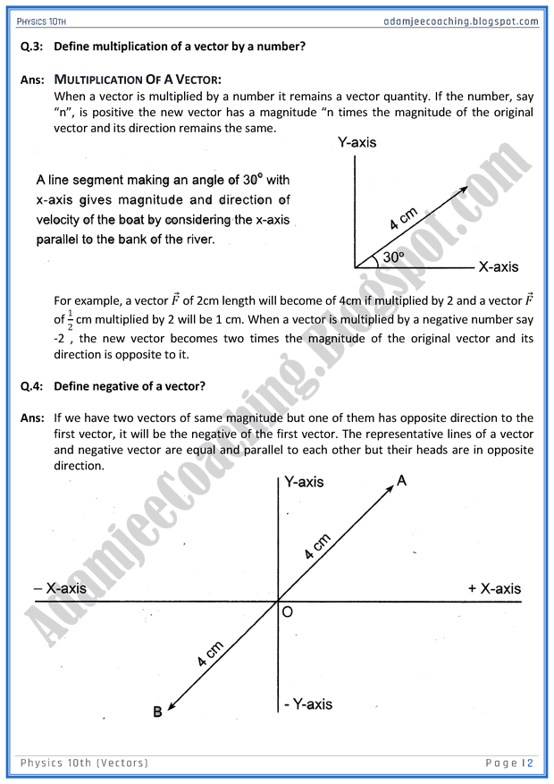 Adamjee Coaching: Vectors - Question Answers - Physics 10th