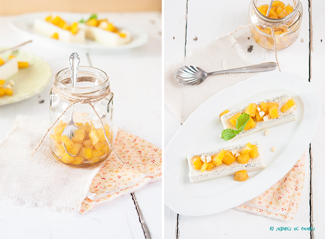 Panna cotta de coco y chocolate blanco con piña al ron