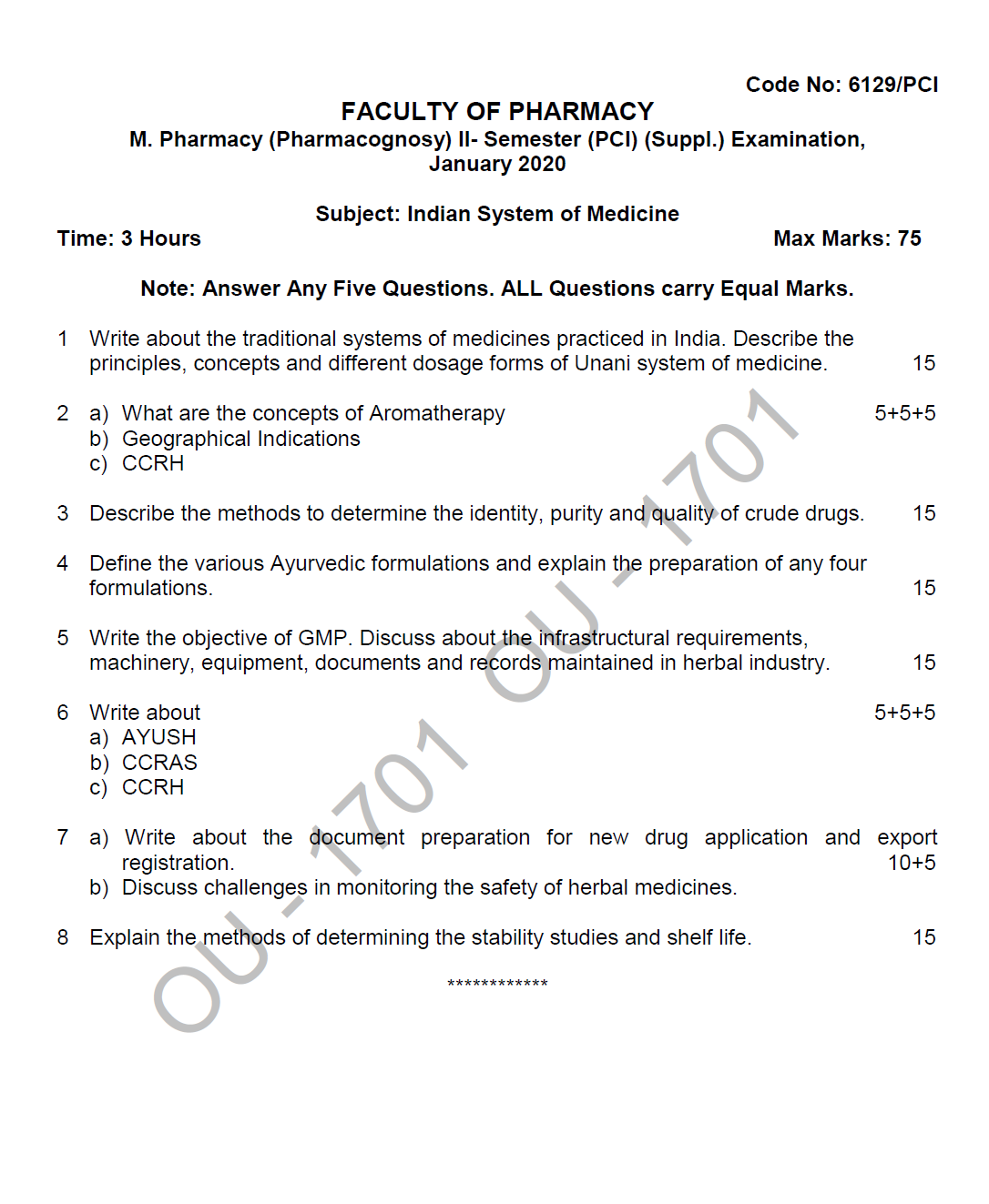 Osmania University M. Pharmacy (Pharmacognosy) II-Semester (PCI) (Suppl ...