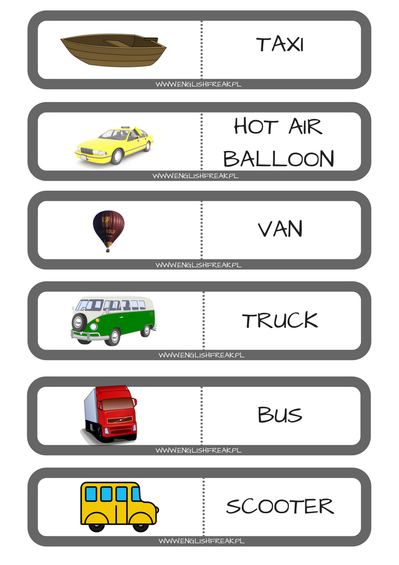 MEANS OF TRANSPORT – MEMORY, BINGO AND DOMINO - English Freak ...