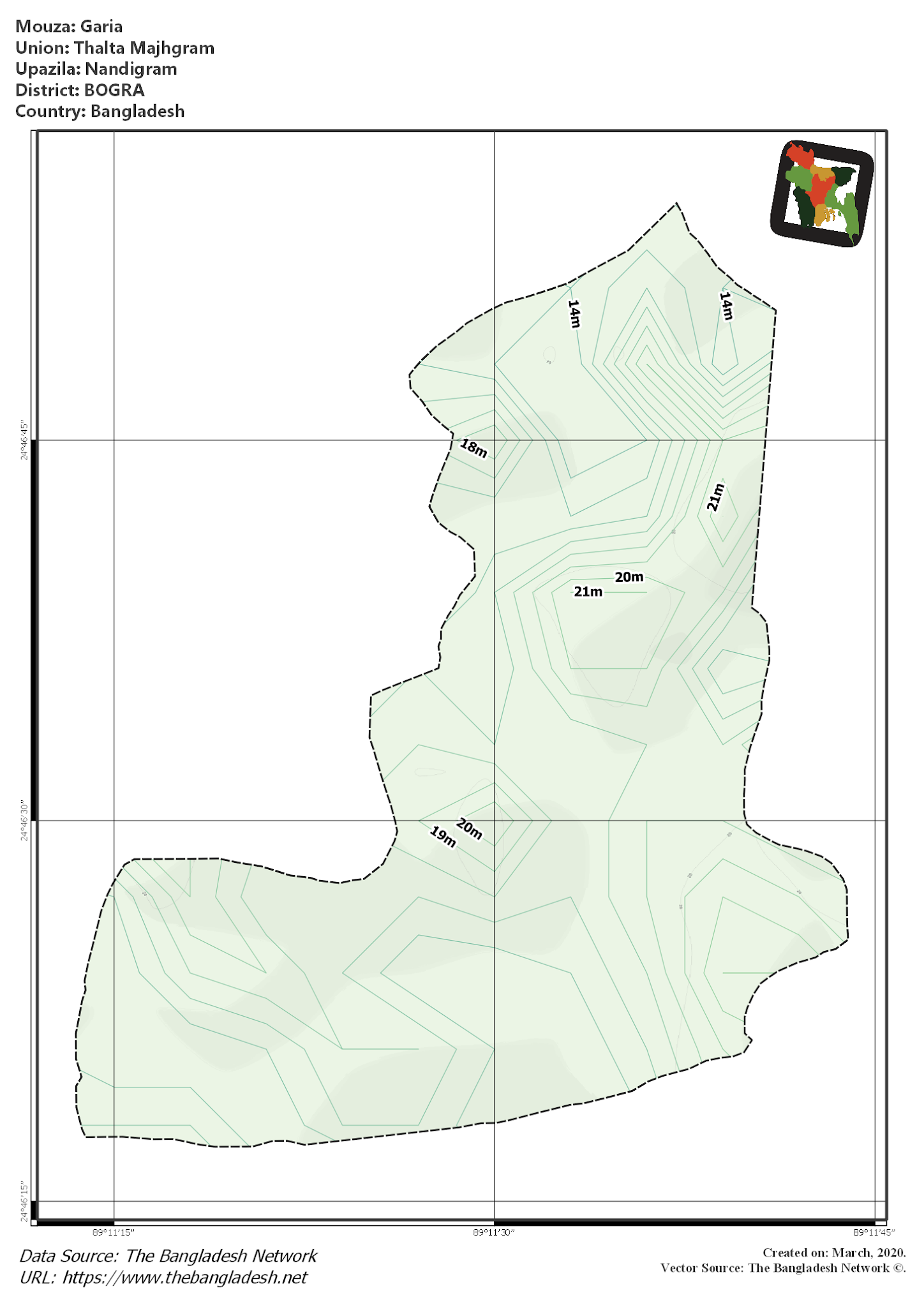 Map of Garia Mouza, Nandigram, Bogra