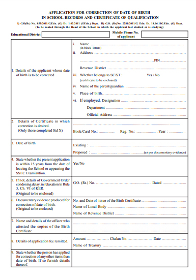 APPLICATION FOR CORRECTION OF DATE OF BIRTH IN SCHOOL RECORDS AND ...