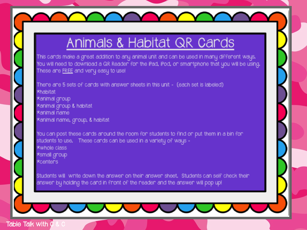 Table Talk with C and C: Animals and Habitats QR Codes