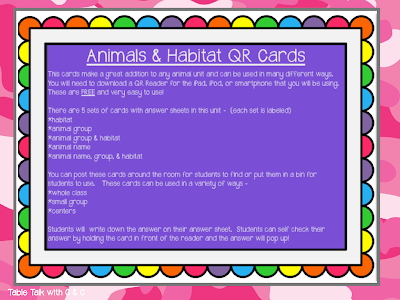 Table Talk with C and C: Animals and Habitats QR Codes